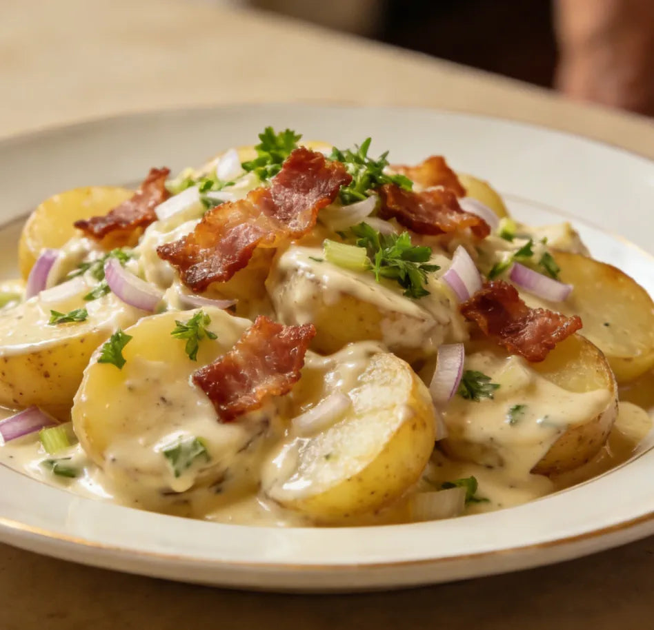 German Potato Salad Recipe: Quick Bacon Dressing with Geedel Chopper