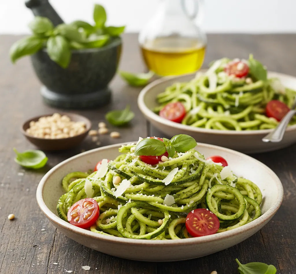 Pesto Zoodle Bowls: Fresh, Twirly, Basil Bliss in a Bowl – Geedel