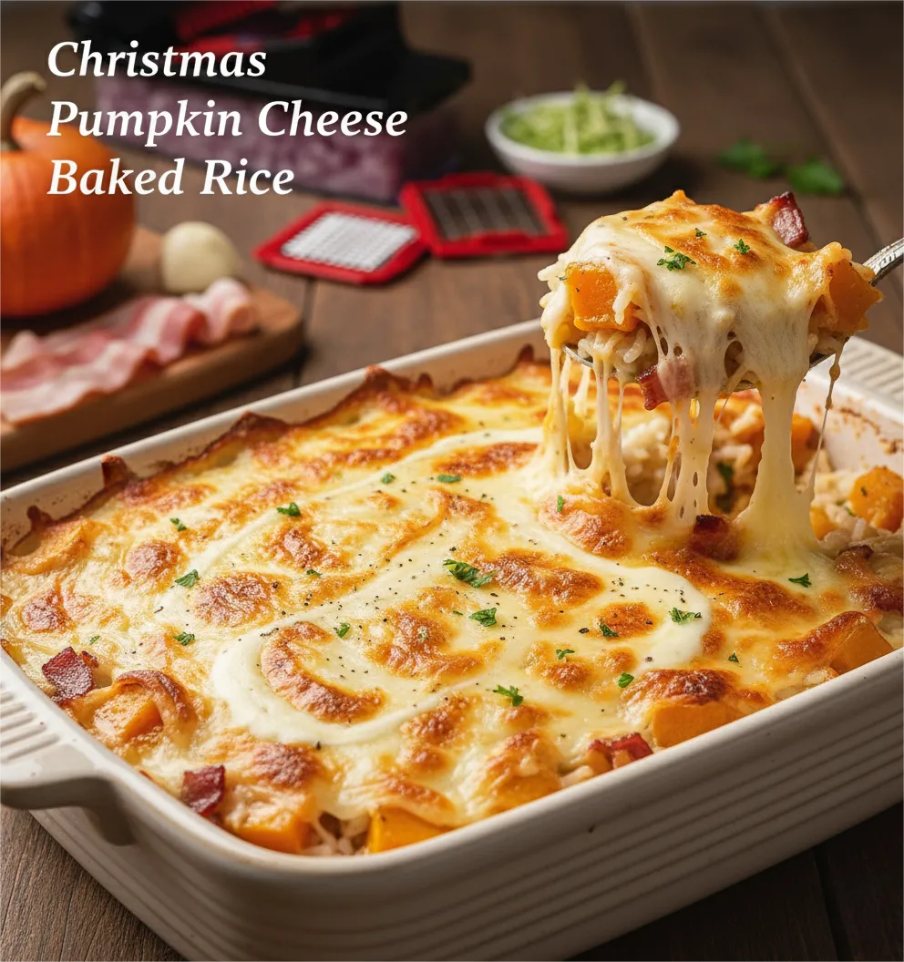 Christmas Pumpkin Cheese Baked Rice - Easy Holiday Main Dish | Geedel