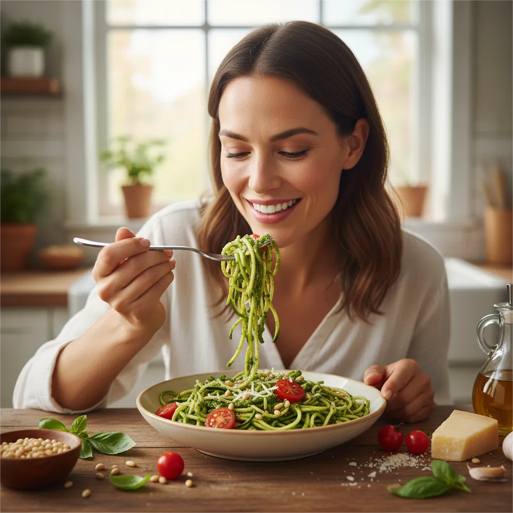 Zucchini Noodles with Fresh Pesto Using Geedel Vegetable Chopper